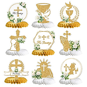 Mi Bautizo Honeycomb Centerpieces, Baptism Party Decor, First Communion Table Decorations, Christening Table Centerpieces, Baby Shower 1st Birthday Party Decorations, 9PCS