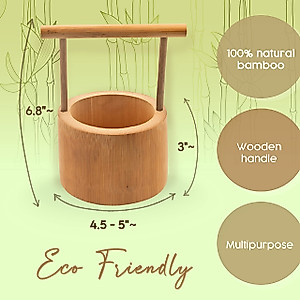 Bamboo Baskets With Wooden Handle - 2 Pieces | Small Decorative Wood Bowls For Snacks Fruit Basket And Berry Basket | gift baskets empty | Zen Decor Basket, Flower Girl Basket