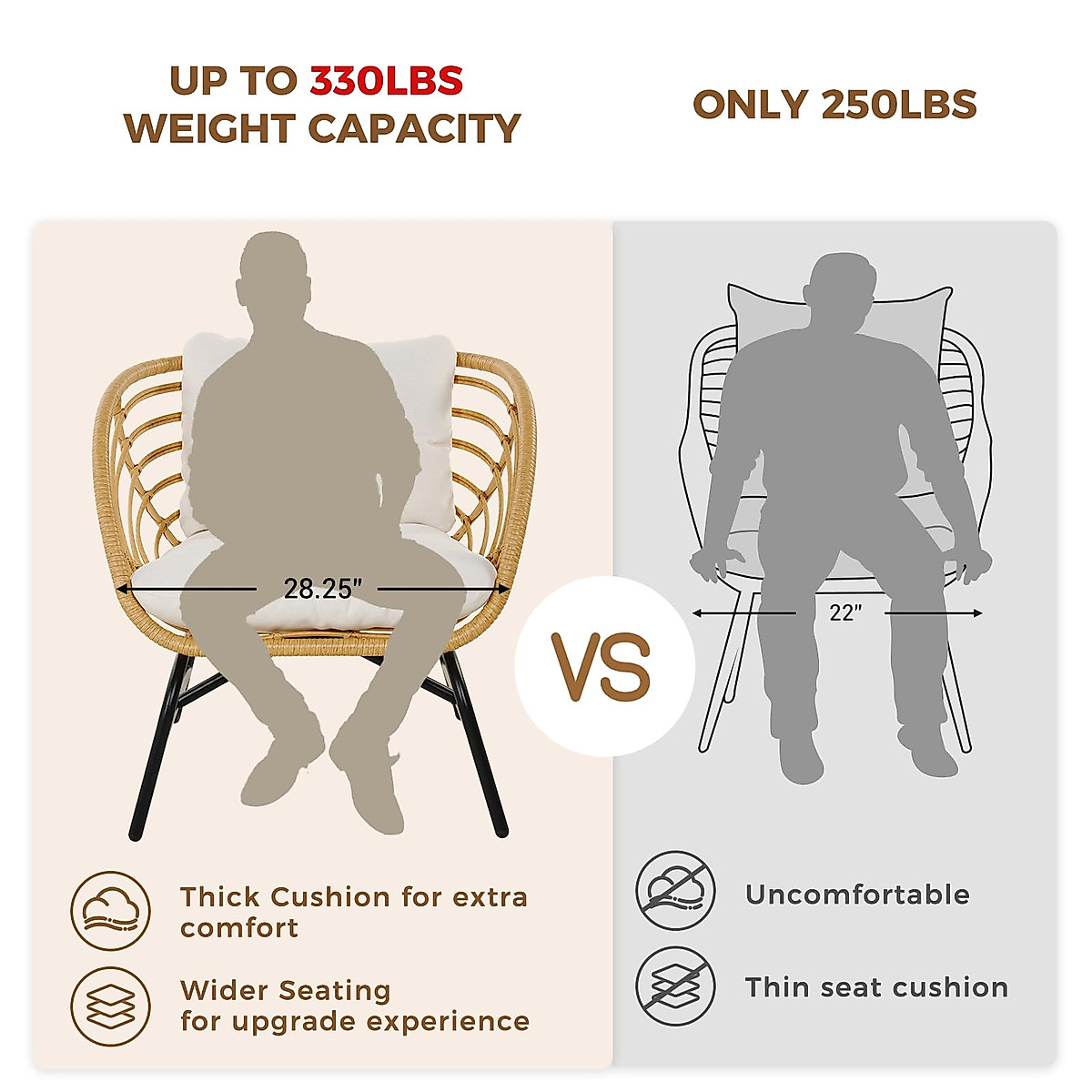 Grand patio 3-Piece Patio Set, Boho Outdoor Furniture Set with Beige Thick Cushions, Wicker Sofa Set with Patio Coffee Table, Bistro Set for Backyard, Balcony, Garden