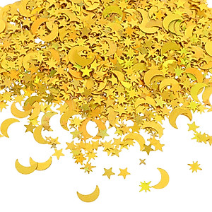 SEWACC 1 Decorative Star and Moon Pieces Star and Moon Confetti Star Moon Sequin Metallic Gold Flakes Decorative Confetti Gold Confetti Star Table Confetti Sequins Pentagram Baby The Pet