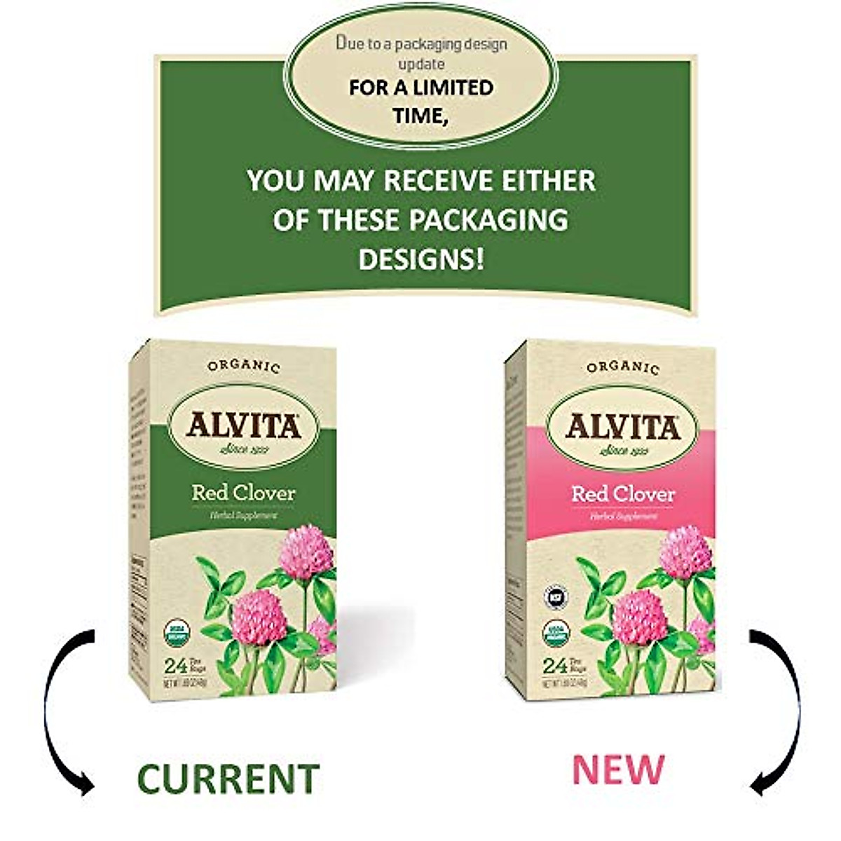 Alvita Organic Red Clover Herbal Tea - Made with Premium Quality Organic Red Clover Blossoms, with Dried Sweet Grass Flavor, 24 Tea Bags