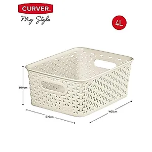 Curver My Style Small Rectangular Storage Basket, Vintage White, 4 Litre