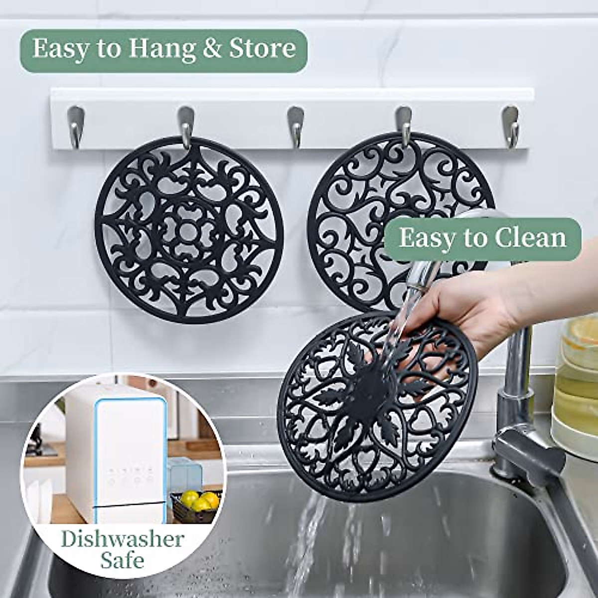 Kalsreui Trivets for Hot Dishes, Trivet Hot Pads for Kitchen, Silicone Trivet Mat for Counter-Trivets for Hot Pots and Pans, Trivets for Quartz Countertops, Silicone Pot Holder Set of 6 Dark Gray