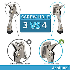 Jasluna Kickdown Door Stopper, 2-Pack Door Holder to Keep Door Open, 4-inch Commercial Heavy Duty Door Stoppers, One Touch Height-Adjustable Rubber Tips, Satin Nickel