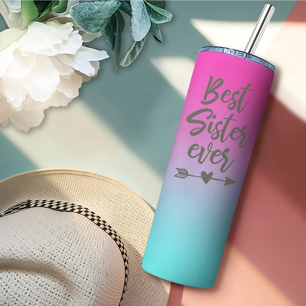 Sister Birthday Gifts Best Sister Ever Gifts From Sister Brother 20oz Skinny Tumbler Gift For Sister In Law Step Sister Bday Christmas Presents For Soul Sister Unbiological Sister Cup With Straw