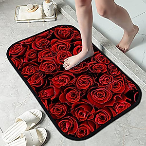 BVOGOS Bathroom Rugs Soft Non Slip Bath Mat Romantic Red Roses Ultra Soft Foam Welcome Doormat Bath Rugs for Bathroom Toilet Base Sink Floor Mat Kitchen Runner 23.6 x 15.7 Inches