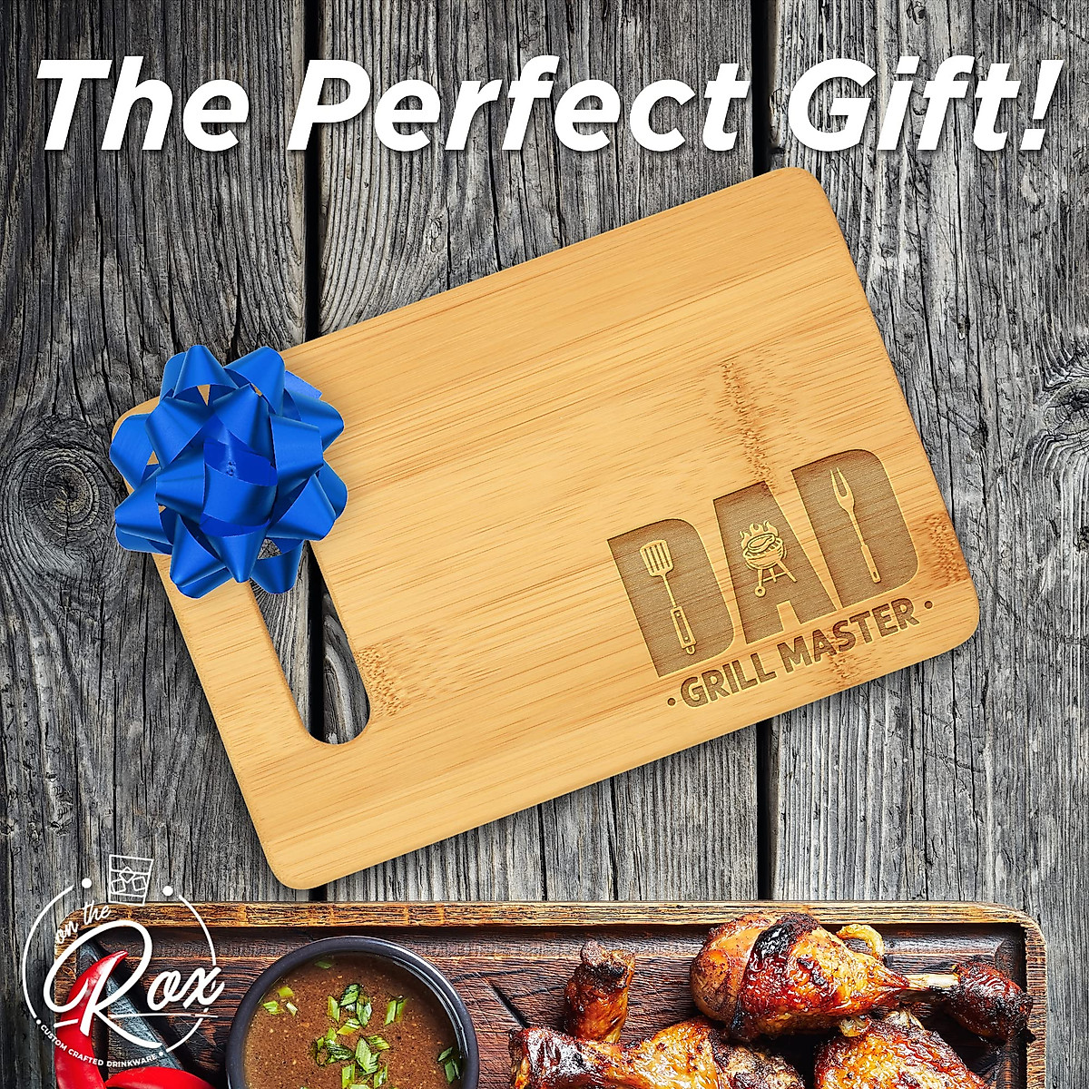 On The Rox Gifts for Dad - Dad Grill Master Cutting Board (9”x6”) - Personalized Dad Gifts for Men - Engraved Bamboo Board for Grill Fathers, Papa, Stepdad - Best Dad Ever Birthday, Fathers' Day Gift