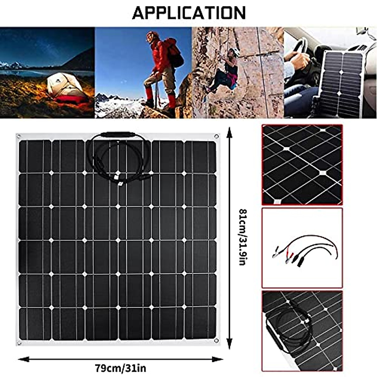DSJ Monocrystalline Flexible Solar Panel, 100W 18V Outdoor Portable Solar Panels Efficiency 24%-26% for Homes, Rv, Boat, Uneven Surfaces