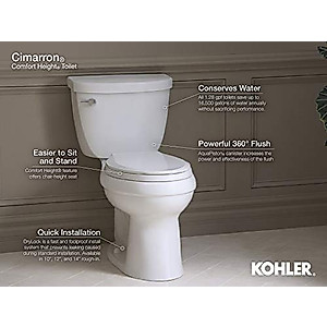 Kohler 4369-96 Cimarron 1.28 gpf Toilet Tank with AquaPiston Flush Technology and Left-Hand Trip Lever, Biscuit