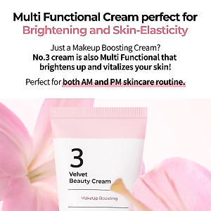 numbuzin No.3 Velvet Beauty Cream | Hydration, Textured Skin, Poreless, Smooth Skin, Makeup Prep, Primer, Niacinamide | Korean Skincare | 2.02 fl. oz.