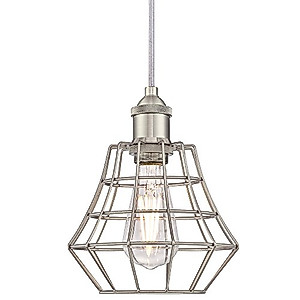Westinghouse Lighting 6337200 Nathaniel One-Light Indoor Mini Pendant, Brushed Nickel Finish with Angled Bell Cage Shade