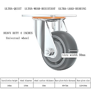 Heavy Duty Casters, 4 Inch Caster Wheels, Casters Set of 4 Wheels Directional-Swivel-Brake Casters, Industrial/Workbench/Cart Casters Rubber-Silent Load Capacity 600Kg(Universal)