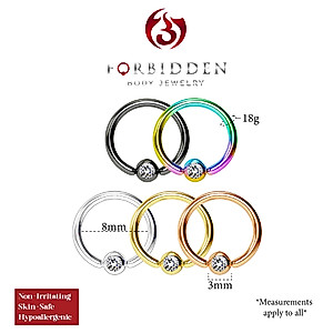 Forbidden Body Jewelry Super Value 5-Pack: 18g 8mm Surgical Steel Multi Color CBR Hoops with 3mm CZ Balls