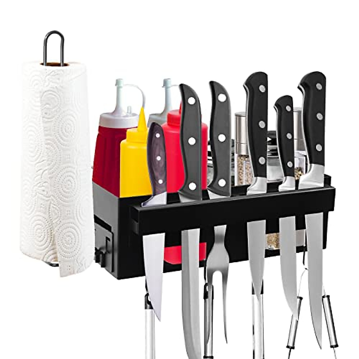 Thanps Upgraded Grill Caddy, Space Saving Griddle Caddy with Paper Tower Holder and Knife Holder Free Seconds Installation, BBQ Caddy for 28" 36" Blackstone Griddle, Gas Grill, Charcoal Grill