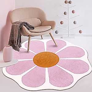 USTIDE Pink Flower Shaped Rug 47x47 Inch, Washable Flower Shaped Rug Soft Flower Rugs for Bedroom