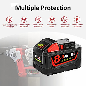 Dxotovs 6Pcs M-18 Battery 18V 8.0Ah Replacement for Milw M-18 Battery Compatible with Milw M-18 Lithium Battery 48-11-1890,48-11-1850, 48-11-1828, 48-11-1820,48-11-1815 Cordless Tools (6Pack-1-1)