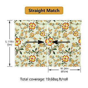 HotDecor 24"x118"Yellow Floral Wallpaper Peel and Stick Floral Contact Paper for Cabinets Walls Flower Wallpaper for Bedroom Bathroom Wall Paper Removable Botanical Wallpaper Mural Vinyl Roll
