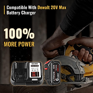DASNITE 6.0Ah 20V Max Replacement for Dewalt 20V Max Battery Lithium Ion Compatible with Dewalt Batteries DCB200 DCB204 DCB206 DCB201 DCB203 DCD/DCF/DCG Series Cordless Power Tools(2-Pack)