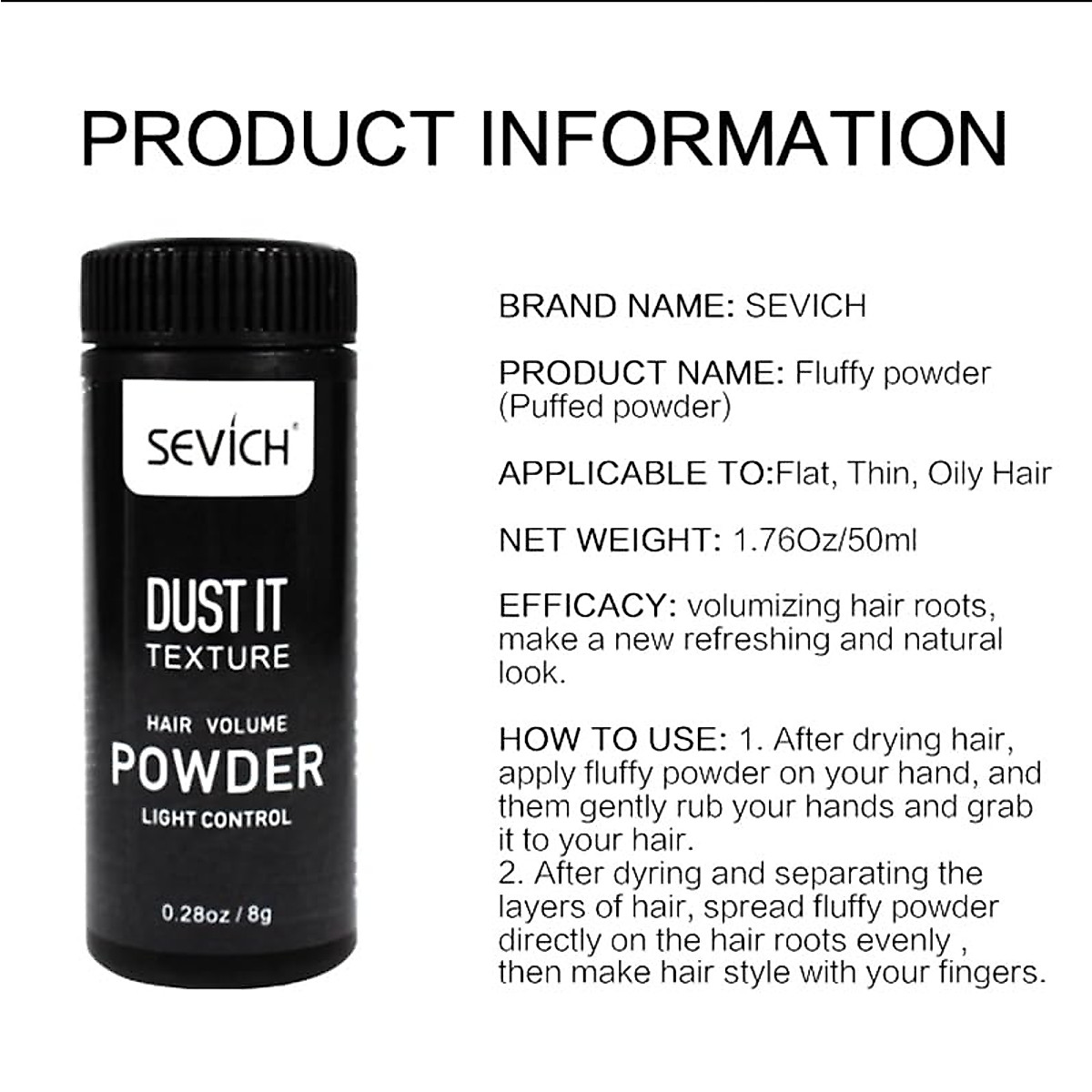 SEVICH Hair Styling Powder For Men & Women,Texture Powder Natural Look - Easy To Apply Volumizing Hair 0.28Oz/8g