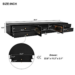 Merax Luxurious TV Stand with Fluted Glass Doors, Elegant and Functional Media Console for Television Up to 90'', Cabinet with Multiple Storage Options, Black