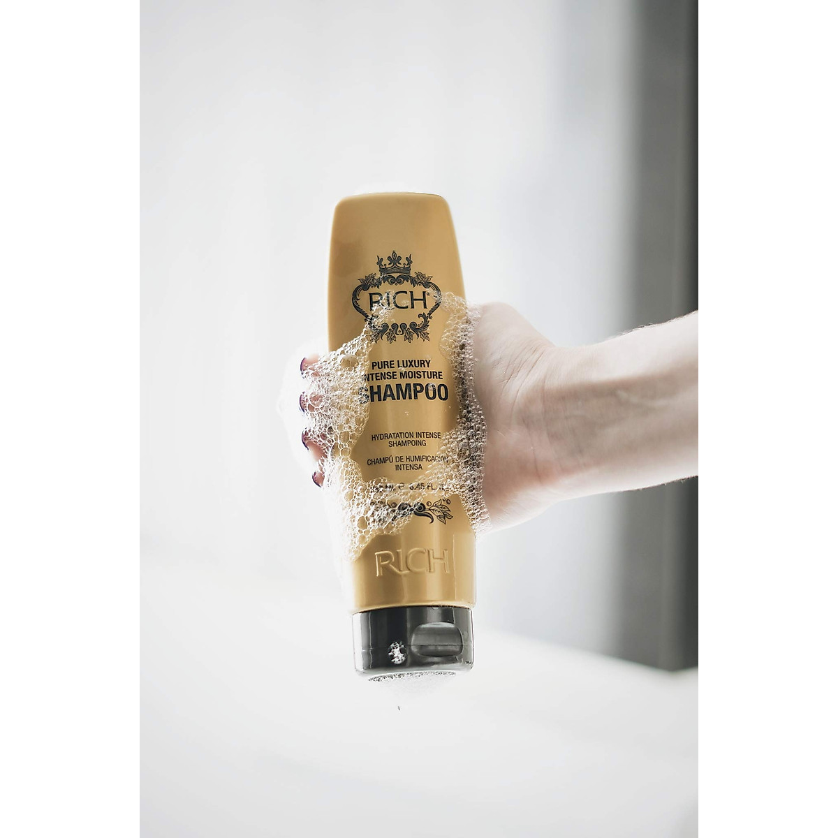 RICH Pure Luxury Intense Moisture Shampoo with Hydrolyzed Keratin and Wheat Protein for All Hair Types - Smoothing & Hydrating - Prevents Breakage, Heat Damage & Frizz, 8.45 Fl oz