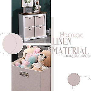 Fboxac Cube Storage Bins 13×13 Linen Foldable Box with Handles, Collapsible Organization Basket Set of 4 Large Capacity Drawer for Closet Shelf Cabinet Bookcase Bedroom, Beige Sepia