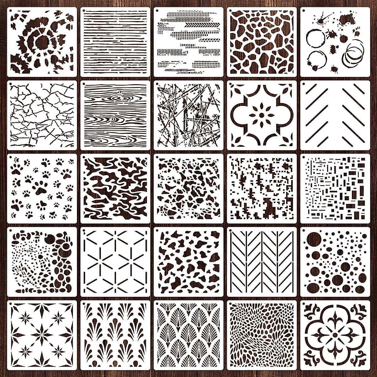 6 Inch Wall Texture Stencils for Painting, 25 Pieces Reusable DIY Modern Wall Stencil Mixed Crackle Marble Background Camo Spray Paint Art Templates for Wood Canvas Paper Floor Tile(Wall)