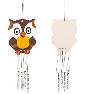 Baker Ross AW877 Woodland Critter Wooden Windchimes - Pack of 4, Musical Chime Kits for Kids Arts and Crafts Projects, Great Indoor or Outdoor or as a Gift for Creative Children