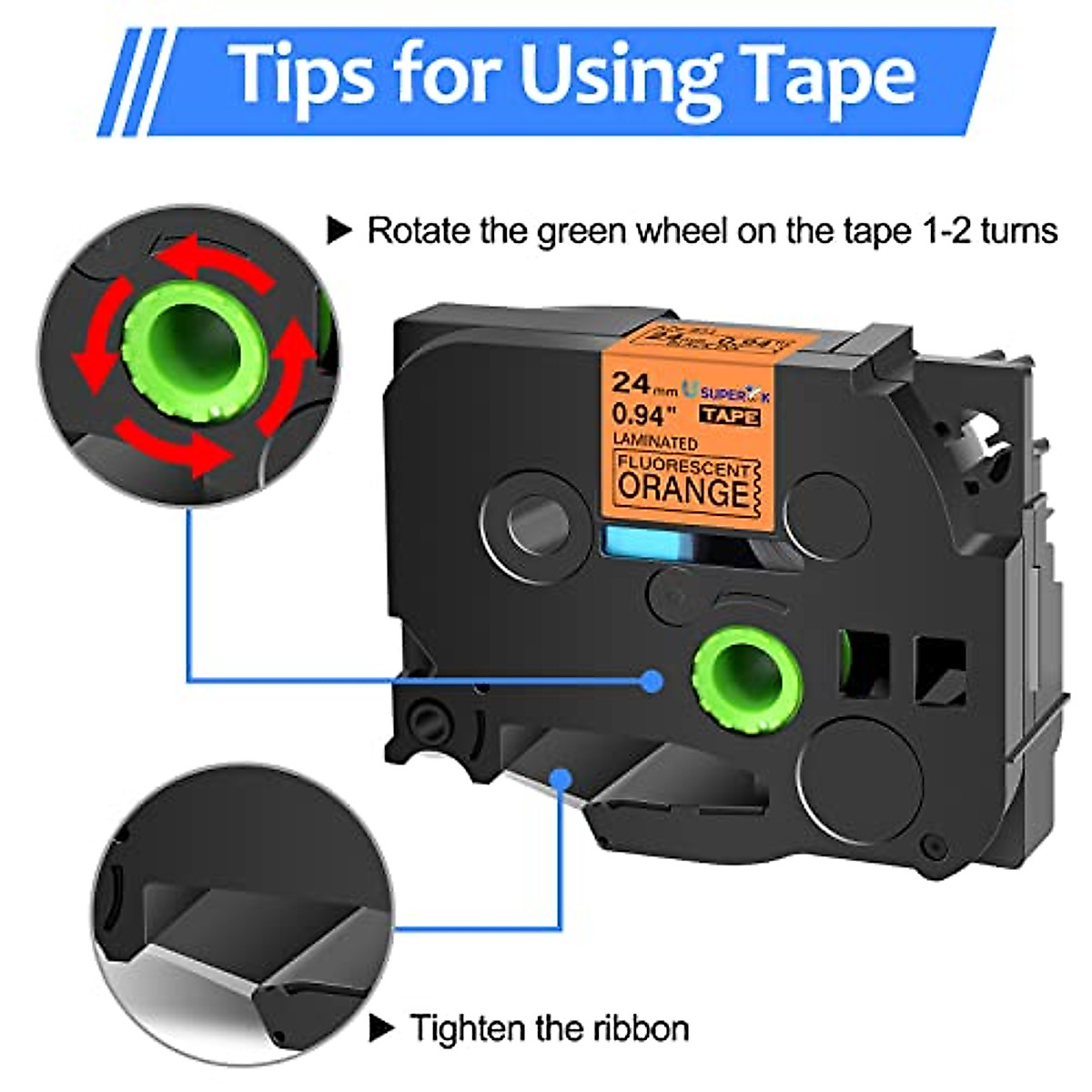 USUPERINK 10PK Compatible for Brother P-Touch TZe-B51 TZeB51 TZB51 TZ-B51 Black on Fluorescent Orange 24mm 1'' 0.94'' x 16.4ft Laminated Label Tape Work with D600 D600VP P700 P710BT P950NW Label Maker