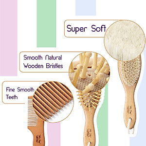 Mr. Pen- Baby Brush and Comb Set, 3Pcs, Wooden, Baby Hair Brush, Cradle Cap Brush, Baby Brush Set for Newborns, Infant Hair Brush, Baby Comb and Brush Set, Newborn Hair Brush, Baby Brushes for Hair