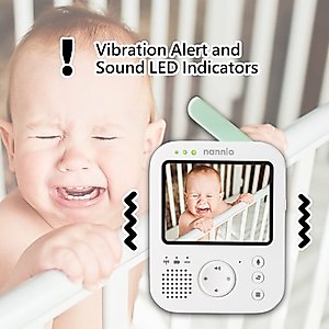 nannio Hero3 Video Baby Monitor with Night Light Vibration Assistant, 3.5" Display, Auto Night Vision, 2 Way Audio Talk, Voice Activated, Temperature Sensor and Lullabies, no WiFi, 2 Years Warranty