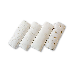 Funki Flamingo Premium 100% Cotton Baby Muslin Swaddle Blankets | Extra Large 120 x 120cm Pack of 4 Unisex Designs | Luxurious Breathable Soft Cotton | 100% Infinity Guarantee | Ideal Baby Gift