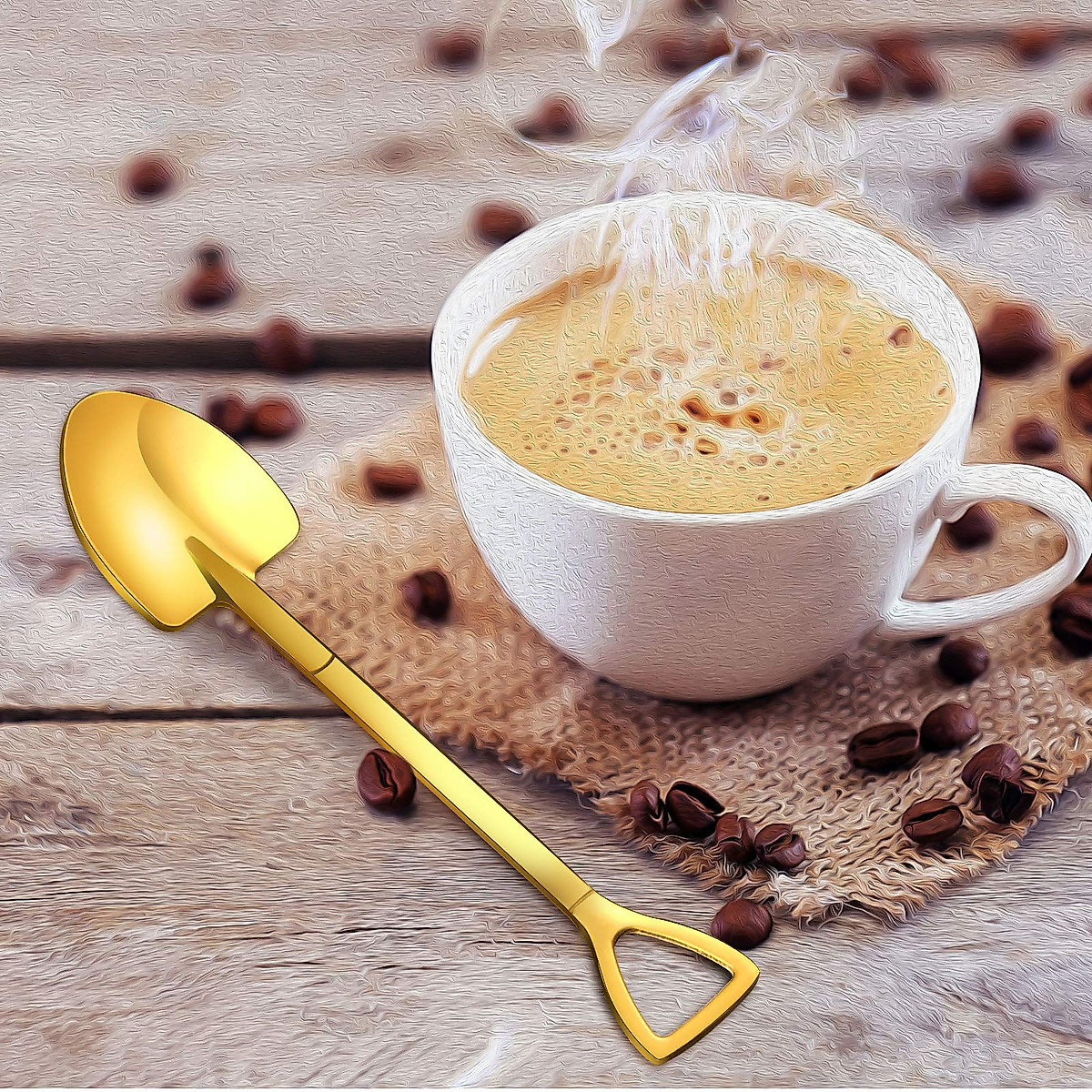 8 Pieces Gold Shovel Shape Spoons Stainless Steel Shovel Shape Coffee Ice Cream Dessert Spoons for Home and Party