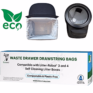 EcoLeo, Compatible with Litter-Robot 4 & 3, Compostable, Eco-friendly Waste Bags with Drawstrings, Thick, for Automatic Litter Box Waste Drawers (20-Count)