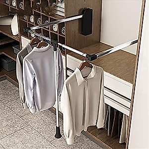 Drop-Down Wardrobe Hanging Rails, Automatic Rebound Width Adjustable, Large Retractable Wardrobe Hangers, Light Storage System with Aluminum Poles, Space Saving, Load 30KG (Size : 450-600mm