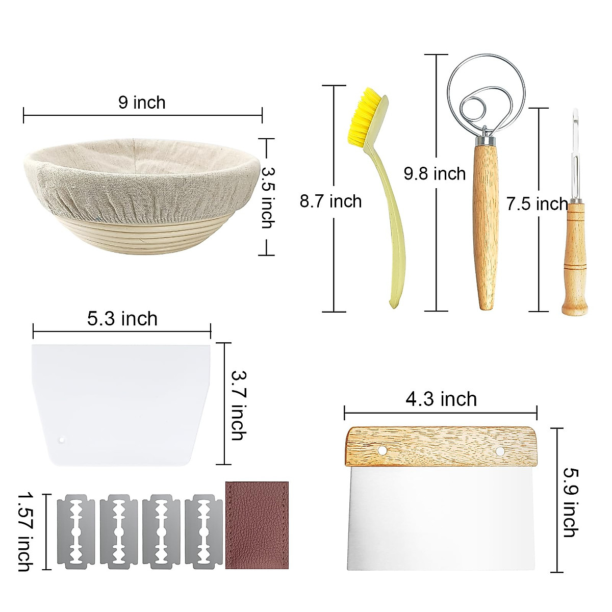 Proofing Baskets for Bread Baking, Round 9” Sourdough Starter Kit, Bannetons Bread Proofing Baskets, Sourdough Bread Baking Supplies