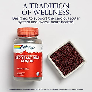 SOLARAY Red Yeast Rice Plus CoQ-10 & No-Flush Niacin Vitamin B-3, Healthy Heart & Cardiovascular Support, Non-Irradiated & Citrinin Free, 60 Day Money Back Guarantee, 90 Servings, 90 VegCaps