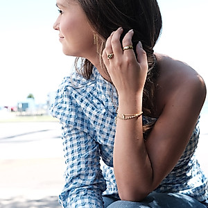 BLOSSOM & HUE Womens Signet Ring | Star Set North Star Polaris | Thin Band Statement - Ring 18K Gold Plated | Size 8 |