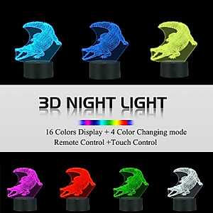 FULLOSUN Crocodile Gifts, 3D Alligator Night Light for Children with Remote Control, Timer, 16 Colors Changeable Christmas Birthday Gifts Suitable for Boys Aged Above 3, 4, 5, 6 +