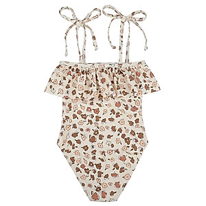 Zando Little Girls Bathing Suits One Piece Ruffle Kids Swimsuits One-Piece Baby Girls Swimsuit Size 4-5 Girls' Ruffle Sling Swim Suits UPF 50+ Beach Girls Bathing Suit 4-5 Years C Khaki Flowers 4-5T