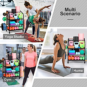 Vimexciter Dumbbell Rack, Training Equipment Storage Cart with Hooks and Wheels for Yoga Brick, Mat, Block, Roller, Dumbbell, Weight, Kettlebell, Resistance Band and More for Home Gym Workout