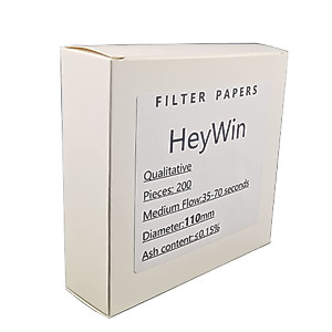 HeyWin 200 Packs Qualitative Filter Paper Chemistry,Diameter of 110mm Filter Paper Circles,Medium Speed,Used in the Vacuum Filter,also for Funnel,etc
