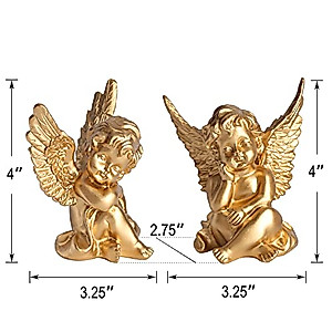 orenm 2 Pack Resin Cherubs Gold Angel Statue Figurine, Garden Sleeping Cherub Statue Sculpture Indoor Outdoor Home Decoration, Cute Adorable Angle Sculpture Memorial Statue(4" Height) (Gold)