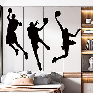 Amaonm 31.5" x 53.1" Removable DIY Vinyl Three Basketball Players Slam Dunk Silhouette Wall Decals Spoting Basketball Duck Layup Sporter Wall Sticker for Kids Room Boys Bedroom Classroom