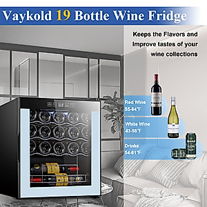 Vaykold Wine Refrigerator 19 Bottle Wine Cooler, Beverage Refrigerator Quiet Operation & LED Light Mini Fridge Glass Door, Wine Cellar for Beer, Red, White, Champagne or Sparkling Wine - Blue&gray