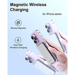 HINOVO Magnetic Power Bank 5000mAh Portable Charger iPhone Compatible for Magsafe 0.35” Battery Pack PD 20W & 15W Wireless Charger for iPhone 14/13/12 Series, Metal Design & Graphene Heat Dissipation