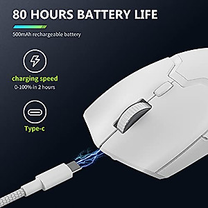 DeLUX M800PRO Wireless Gaming Mouse, Rechargeable Lightweight Computer Mouse, with PAW3395 Sensor 26000DPI, Tri-Mode, Huano Pink Switches, Matt UV Coating (White)