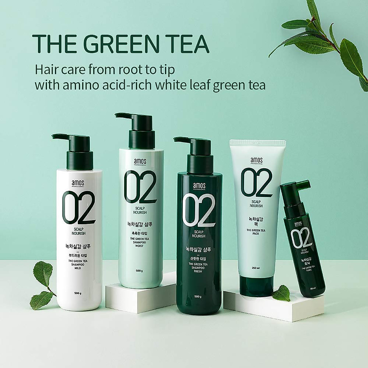 AMOS PROFESSIONAL The Green Tea Shampoo [Moist - For Normal/Dry Scalp] 17.6oz (500g) | Anti-Thinning & Anti- Hair Loss Shampoo for Hair Growth and Moisture | Korean Hair Salon Brand