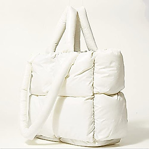 Puffer Tote Bag for Women Quilted Puffy Handbag Light Winter Down Cotton Padded Shoulder Bag Down Padding Tote Bag with Inner Zip Pocket