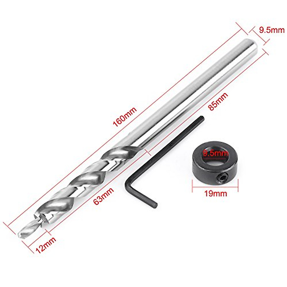 Drill Bits Set,Ozgkee Power Drill 3/8" Inch Lip And Spur Point Drill Bit Round Shank With Adjustable Depth Stop For Woodworking Drill Bit